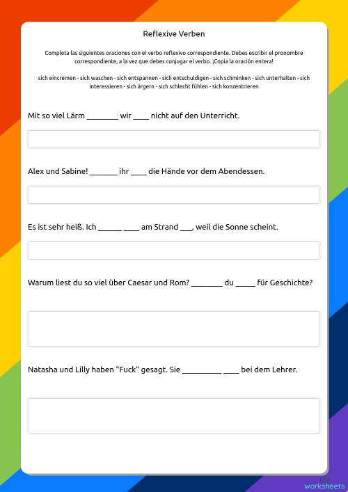 Reflexive Verben. Interaktives Arbeitsblatt | TopWorksheets