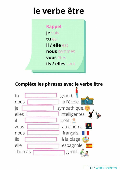 Verbes être. Fiche interactive | TopWorksheets