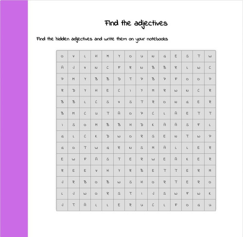 Find the adjectives. Ficha interactiva | TopWorksheets