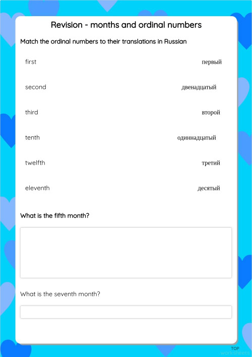 Revision - months and ordinal numbers. Interactive worksheet ...