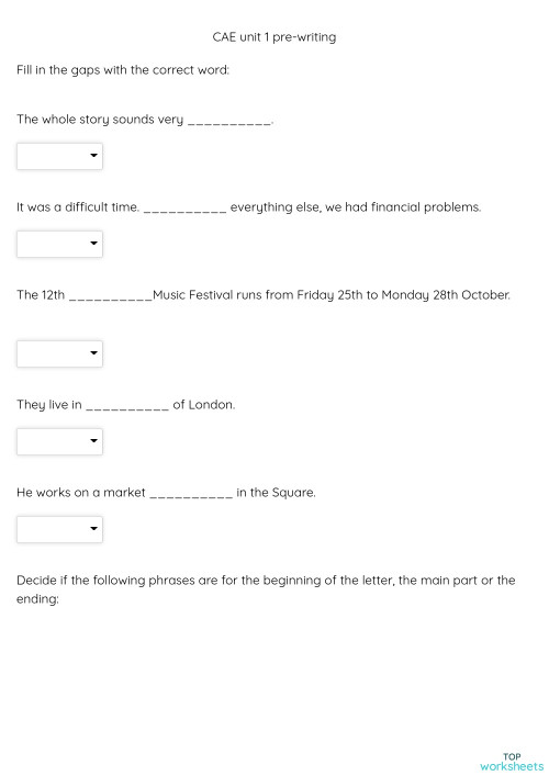 CAE unit 1 pre-writing. Interactive worksheet | TopWorksheets