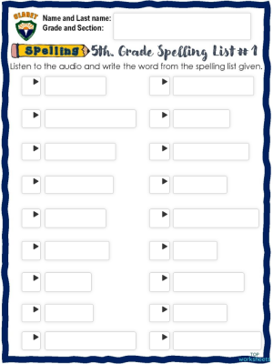 5th. grade Spelling 1. Interactive worksheet | TopWorksheets
