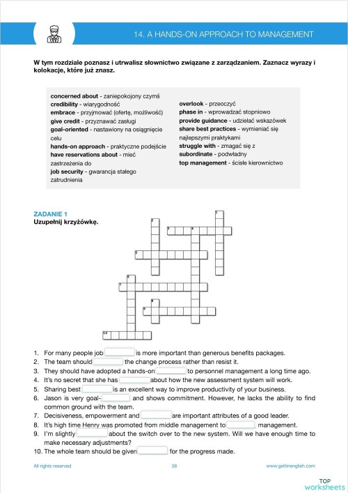 A hands-on approach to management. Interactive worksheet | TopWorksheets