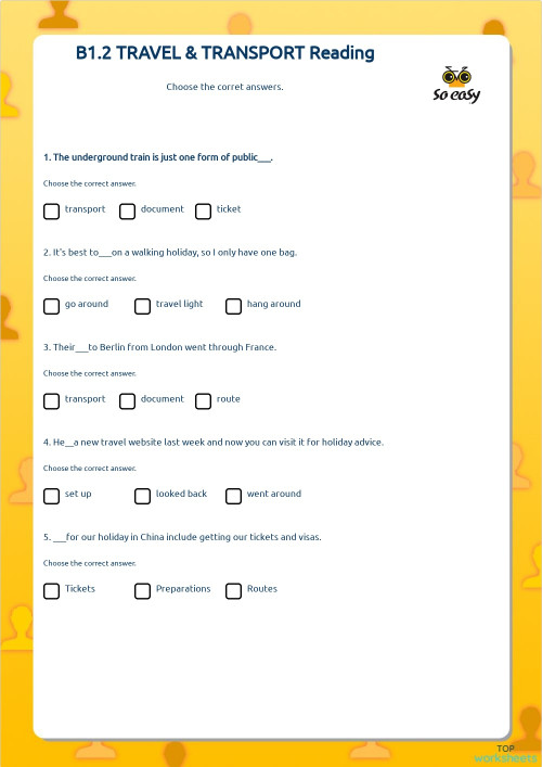 B1.2 TRAVEL & TRANSPORT Reading. Interactive worksheet | TopWorksheets