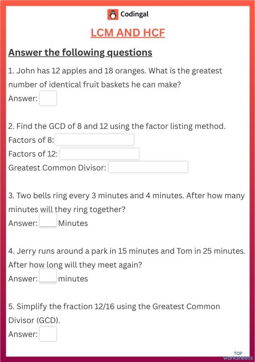 M_G05M05L09_WC01_Word Problems_GCD_and_LCM_1. Interactive worksheet | TopWorksheets