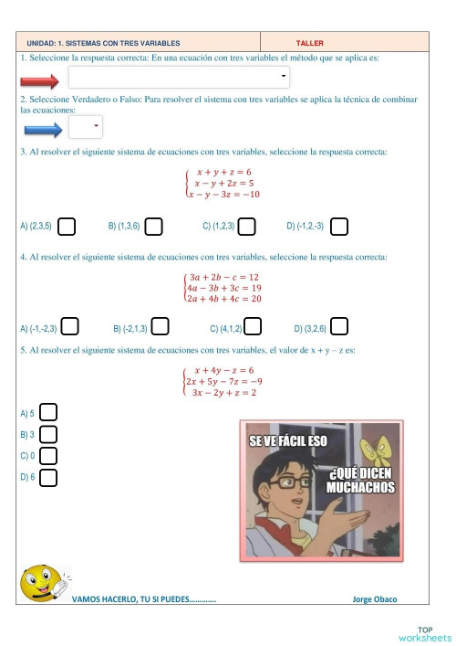 ECUACIONES CON TRES VARIABLES. Ficha interactiva | TopWorksheets