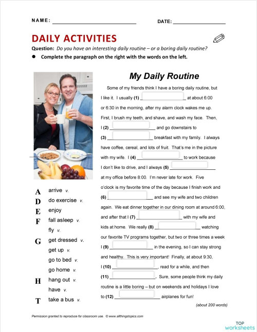 Daily routine 1. Interactive worksheet | TopWorksheets