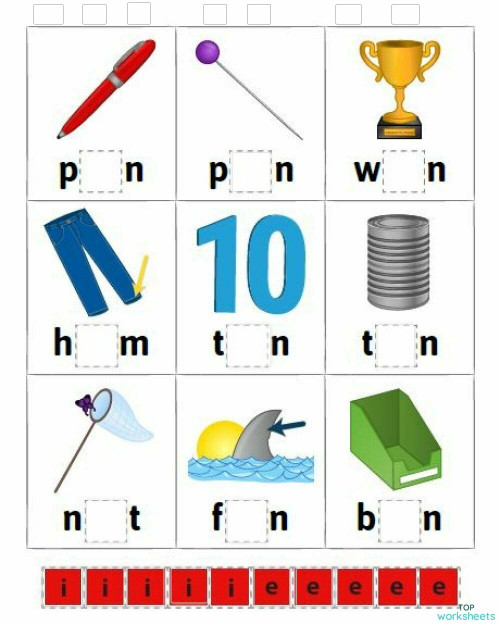Short E and Short I. Ficha interactiva | TopWorksheets