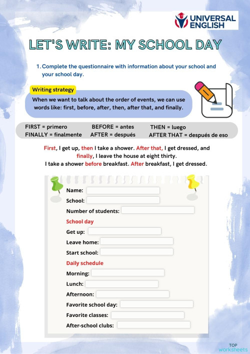 MY SCHOOL DAY: PRESENT SIMPLE. Ficha interactiva | TopWorksheets