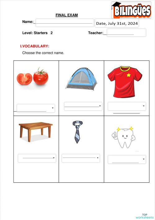 Final exam starters 2. Interactive worksheet | TopWorksheets