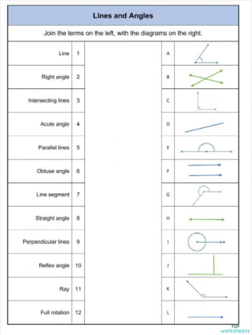 Lines and Angles. Interactive worksheet | TopWorksheets