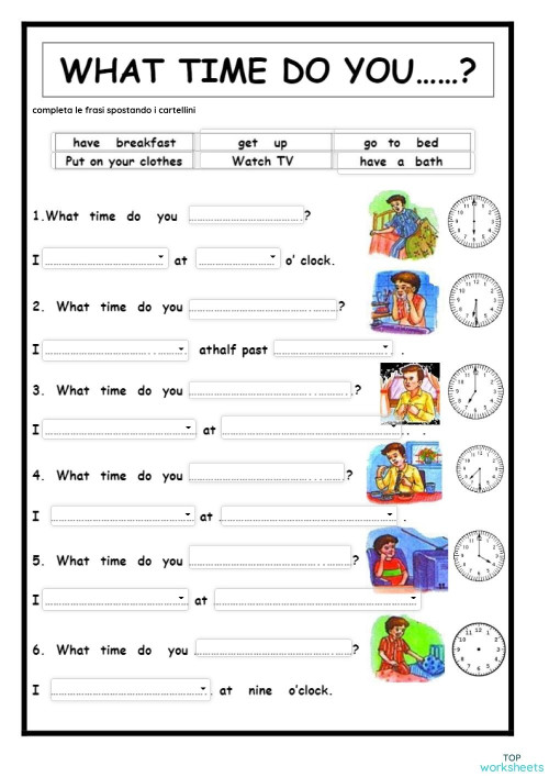 daily routine and clock. Scheda interattiva | TopWorksheets