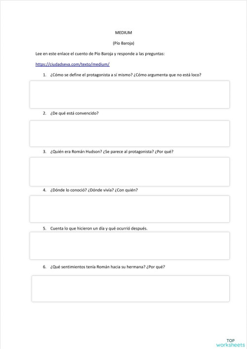 MEDIUM (Pío Baroja). Ficha interactiva | TopWorksheets