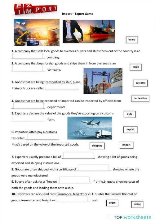 Import Export Game. Interactive worksheet | TopWorksheets
