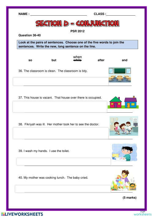 Conjunctions (PSR 2012). Interactive worksheet | TopWorksheets