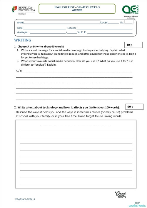 Writing 2nd Term Vasco. Interactive worksheet | TopWorksheets