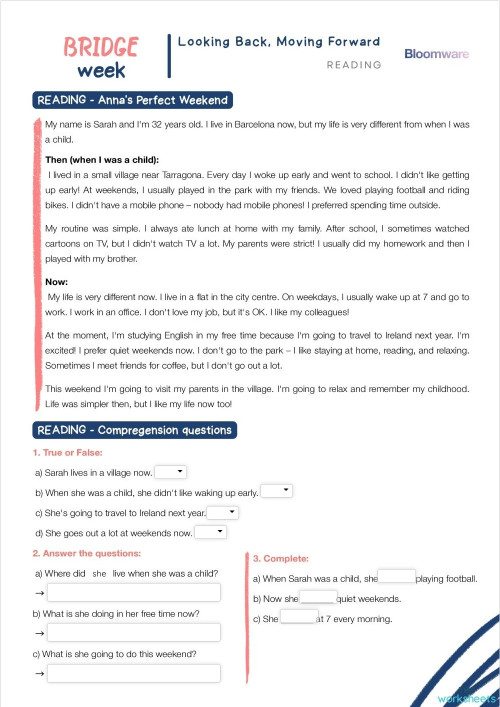 ELE_BRIDGE_WEEK_READING. Ficha interactiva | TopWorksheets