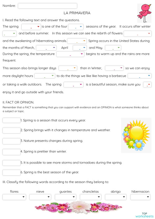 LA PRIMAVERA. Ficha interactiva | TopWorksheets