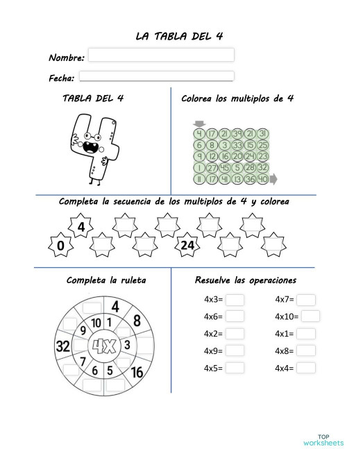 LA TABLA DEL 4. Ficha interactiva | TopWorksheets