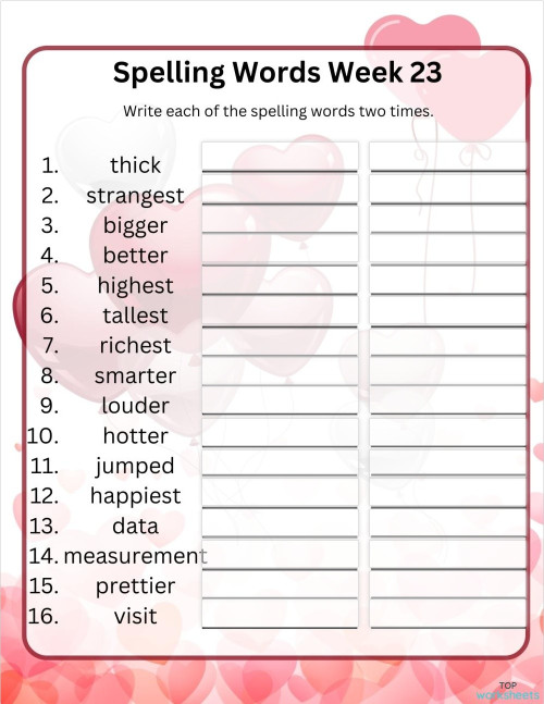 Spelling Words 23.1. Interactive worksheet | TopWorksheets