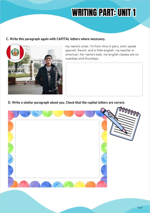 WRITING PART UNIT 1. Ficha interactiva | TopWorksheets