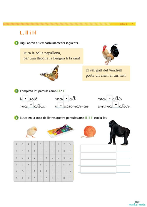 Paraules Amb L Ll I L·l Fitxa Interactiva Topworksheets