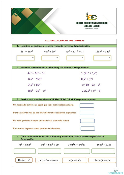 FACTOREO REFUERZO. Ficha interactiva | TopWorksheets