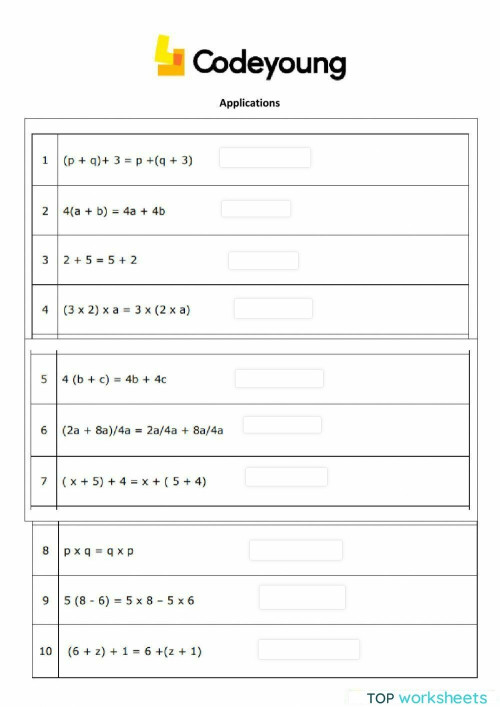Properties of Integer Addition and Subtraction Application. Interactive worksheet | TopWorksheets