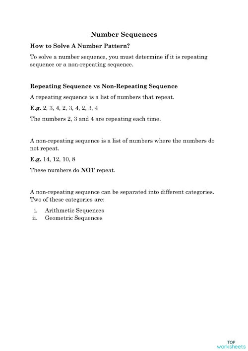 Number Sequences - Geometric Sequences. Interactive worksheet ...