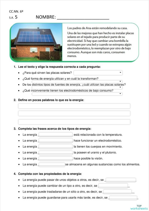 Materia y energía: fichas interactivas y ejercicios online | TopWorksheets