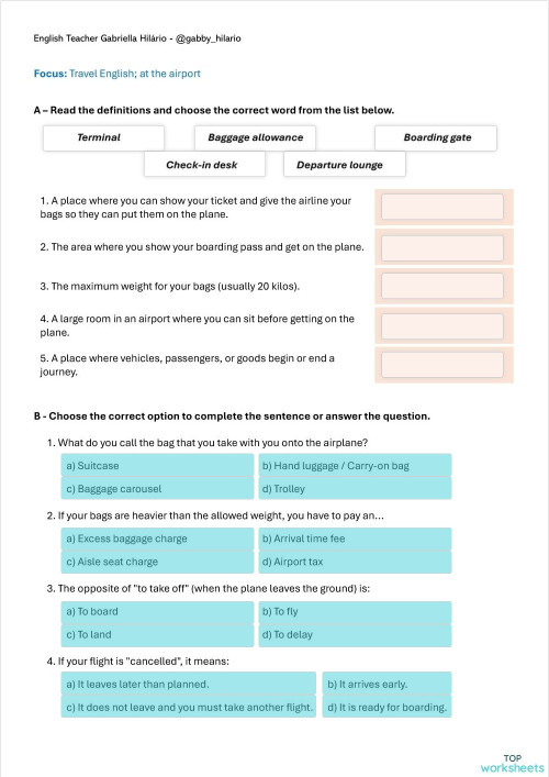 Travel English 01 - At the airport - Vocabulary. Interactive worksheet ...