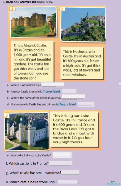 Castles Reading. Interactive worksheet | TopWorksheets