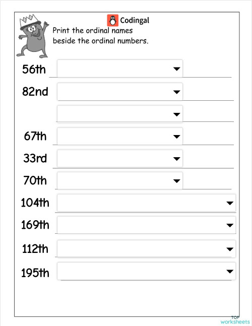 M_G02M01L05_WC02_Ordinal Numbers. Interactive worksheet | TopWorksheets