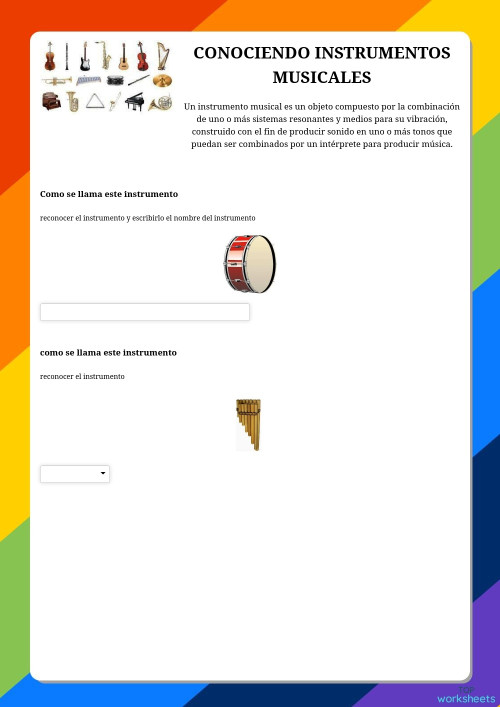 CONOCIENDO INSTRUMENTOS MUSICALES. Ficha interactiva | TopWorksheets