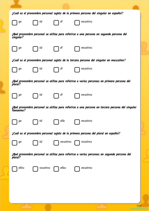 PRONOMBRES PERSONALES. Ficha interactiva | TopWorksheets
