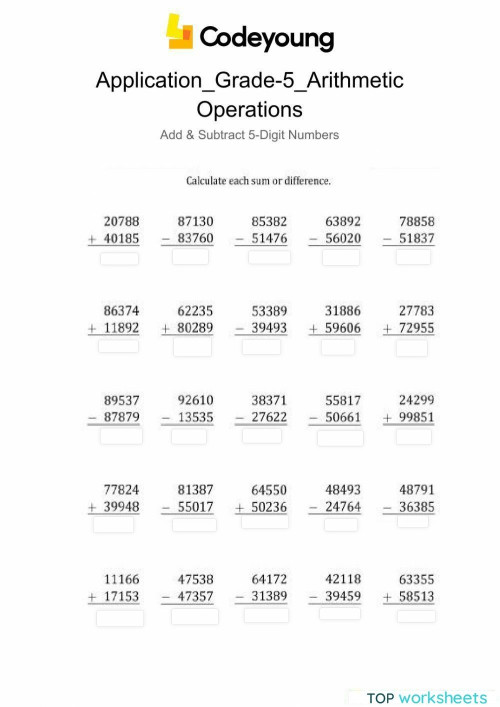 Application Add Subtract 5 Digit Numbers Interactive Worksheet application-add-subtract-5-digit-numbers-interactive-worksheet