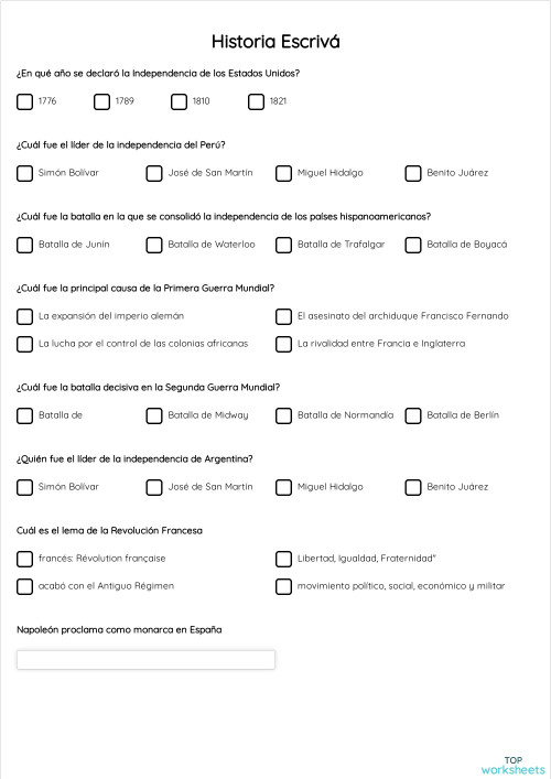 Historia Escrivá. Ficha interactiva | TopWorksheets