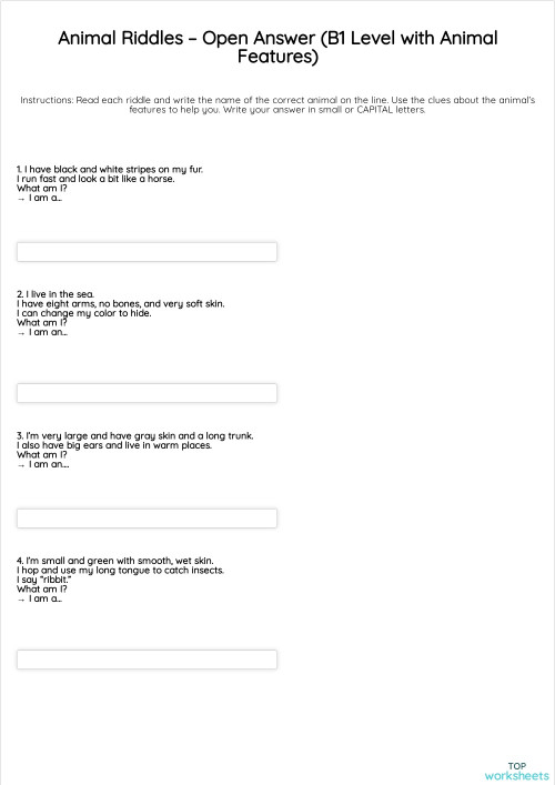 Animal Riddles – Open Answer (B1 Level with Animal Features ...
