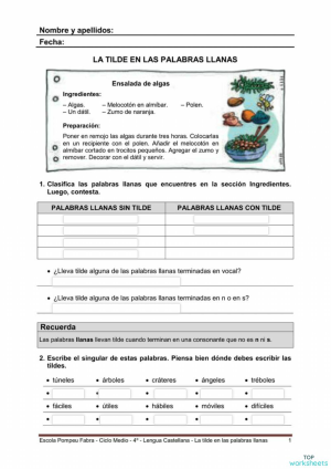 Las Palabras LLanas. Ficha interactiva | TopWorksheets