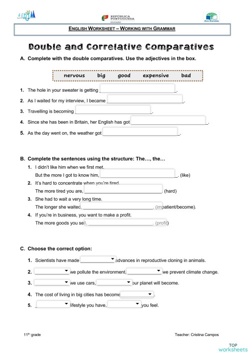 Double and Correlative Comparatives. Interactive worksheet | TopWorksheets