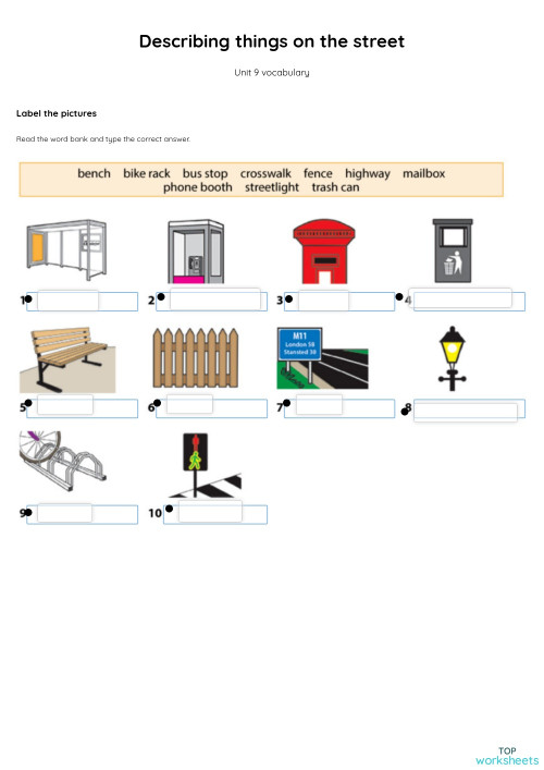 Describing things on the street. Interactive worksheet | TopWorksheets