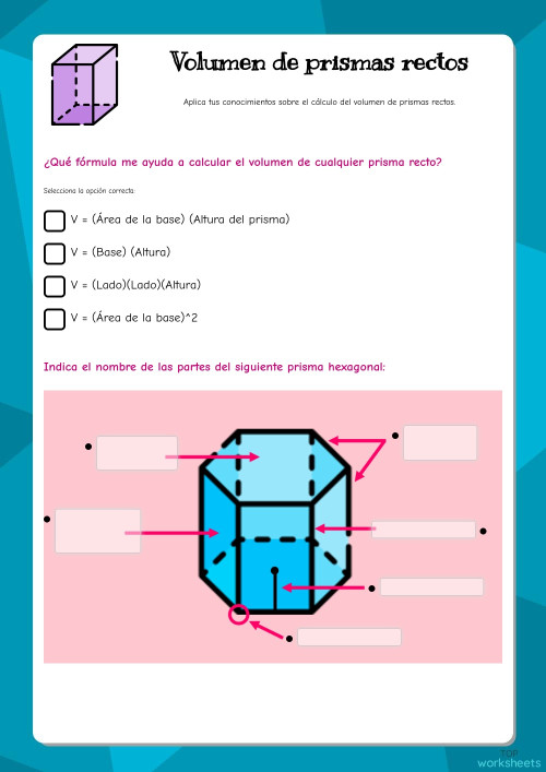 Volumen de prismas rectos. Ficha interactiva | TopWorksheets
