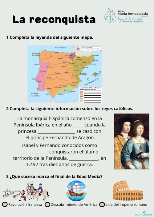 La reconquista. Ficha interactiva | TopWorksheets