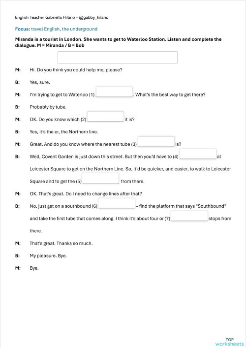 Travel English 09 - The Underground. Interactive worksheet | TopWorksheets