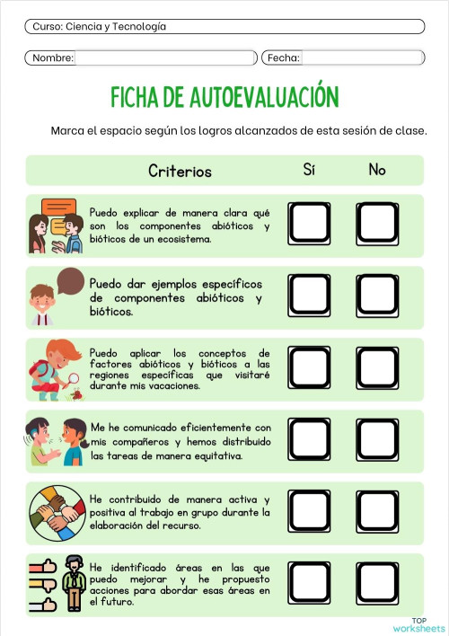 Ficha de autoevaluación. Ficha interactiva | TopWorksheets