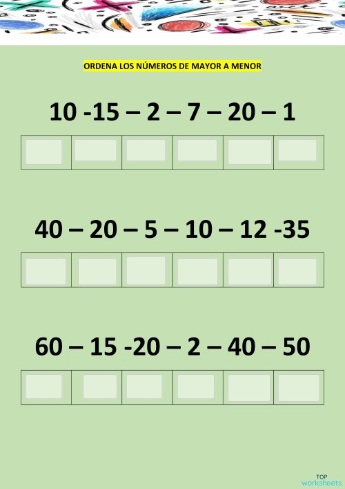 mayor a menor. Ficha interactiva | TopWorksheets