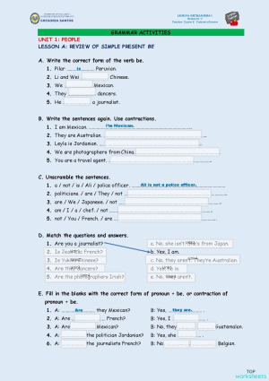 01 REVIEW SIMPLE PRESENT BE. Interactive worksheet | TopWorksheets