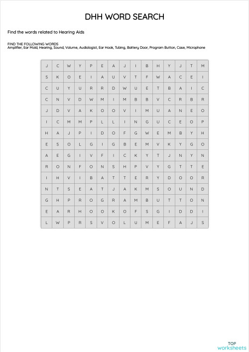 DHH WORD SEARCH. Interactive worksheet | TopWorksheets