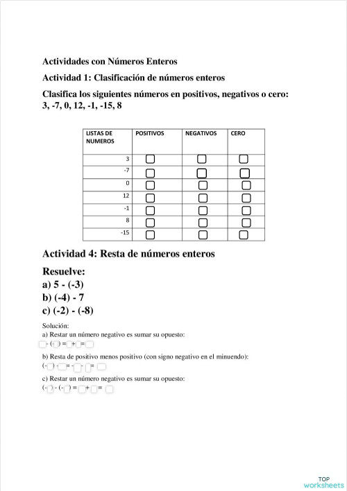 Clasificación interpretación de los números: enteros: fichas interactivas y ejercicios online ...