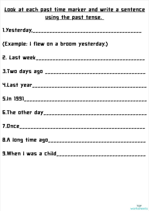 past time marker exercise HP. Interactive worksheet | TopWorksheets